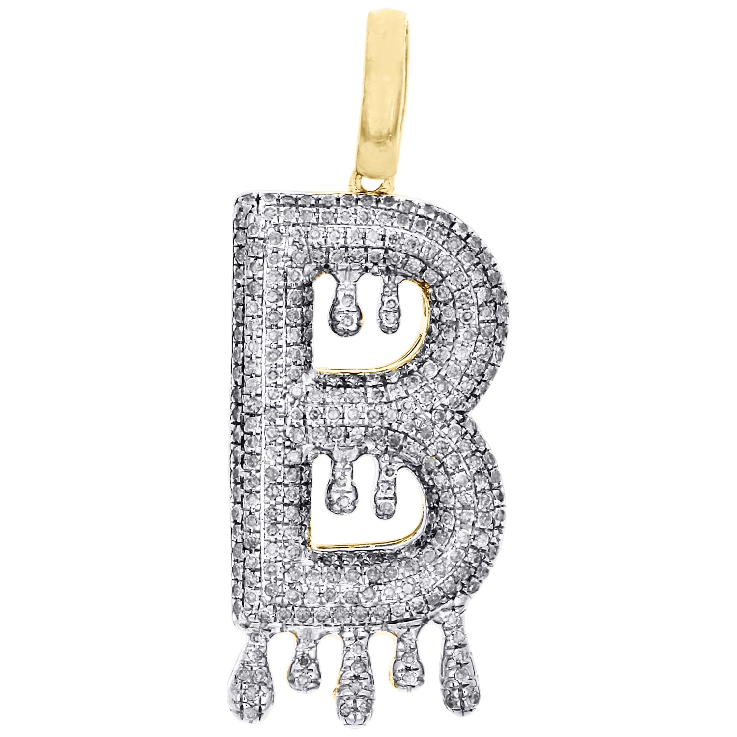 10K Yellow Gold Diamond B Initial Bubble Drip Pendant Pave Dome Charm 0 ...