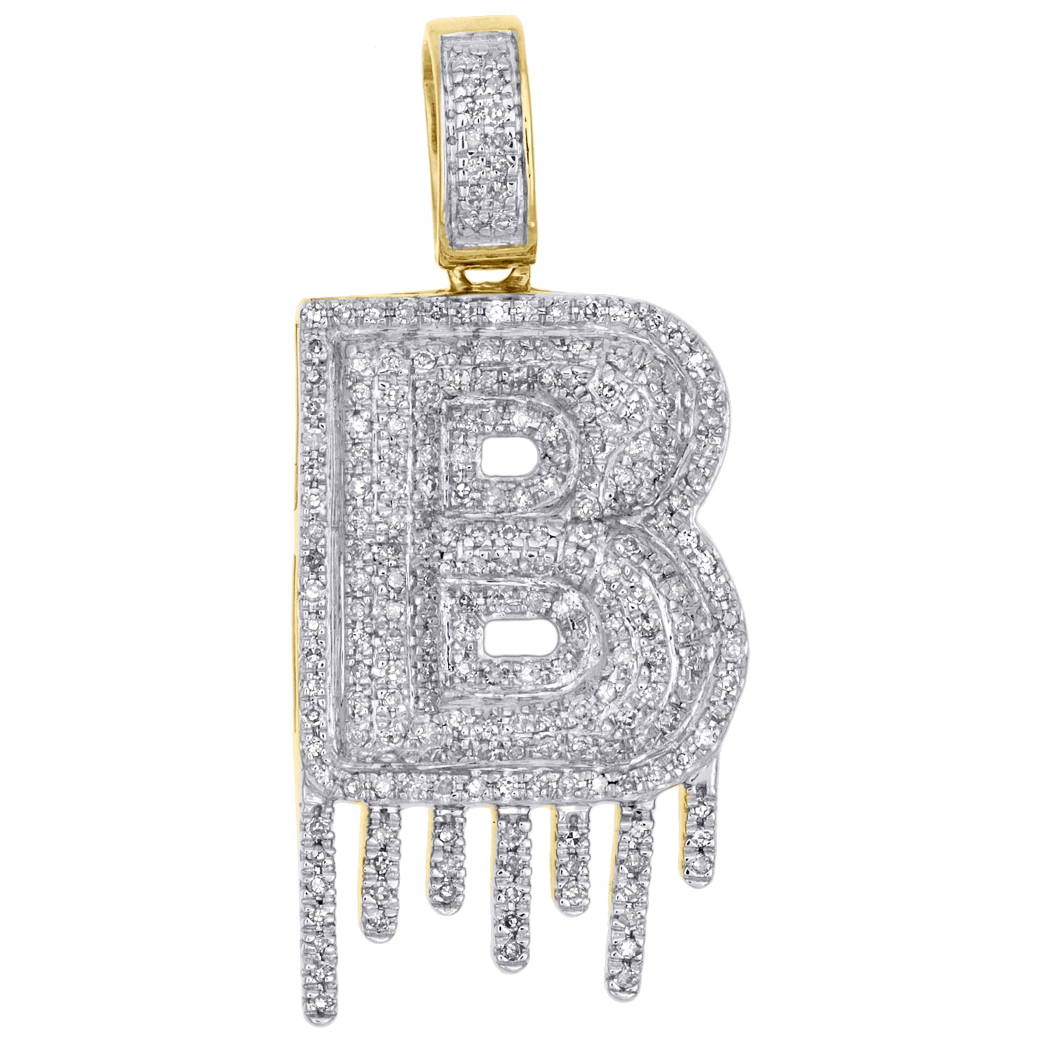 10K Yellow Gold Diamond B Initial Bubble Drip Pendant Pave Dome Charm 0 ...