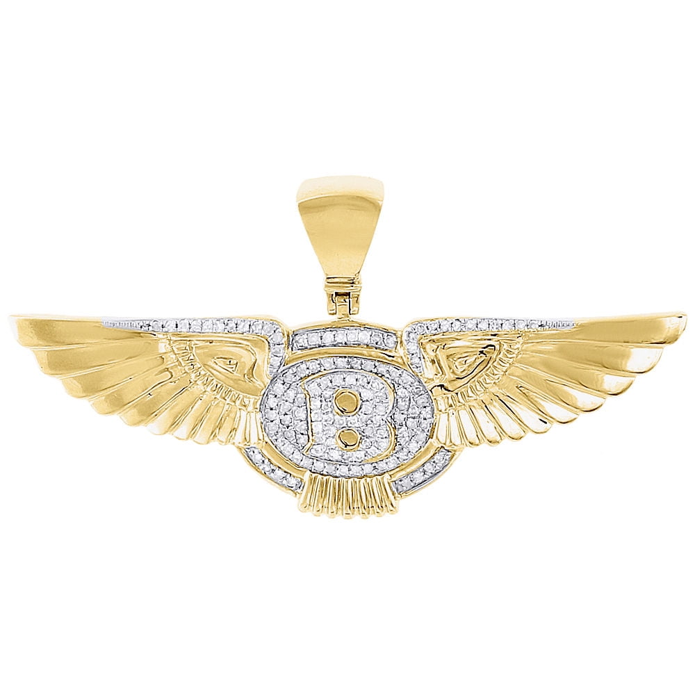10K Yellow Gold Diamond Bentley Pendant Mens Flying B Logo Wing Charm 0 ...