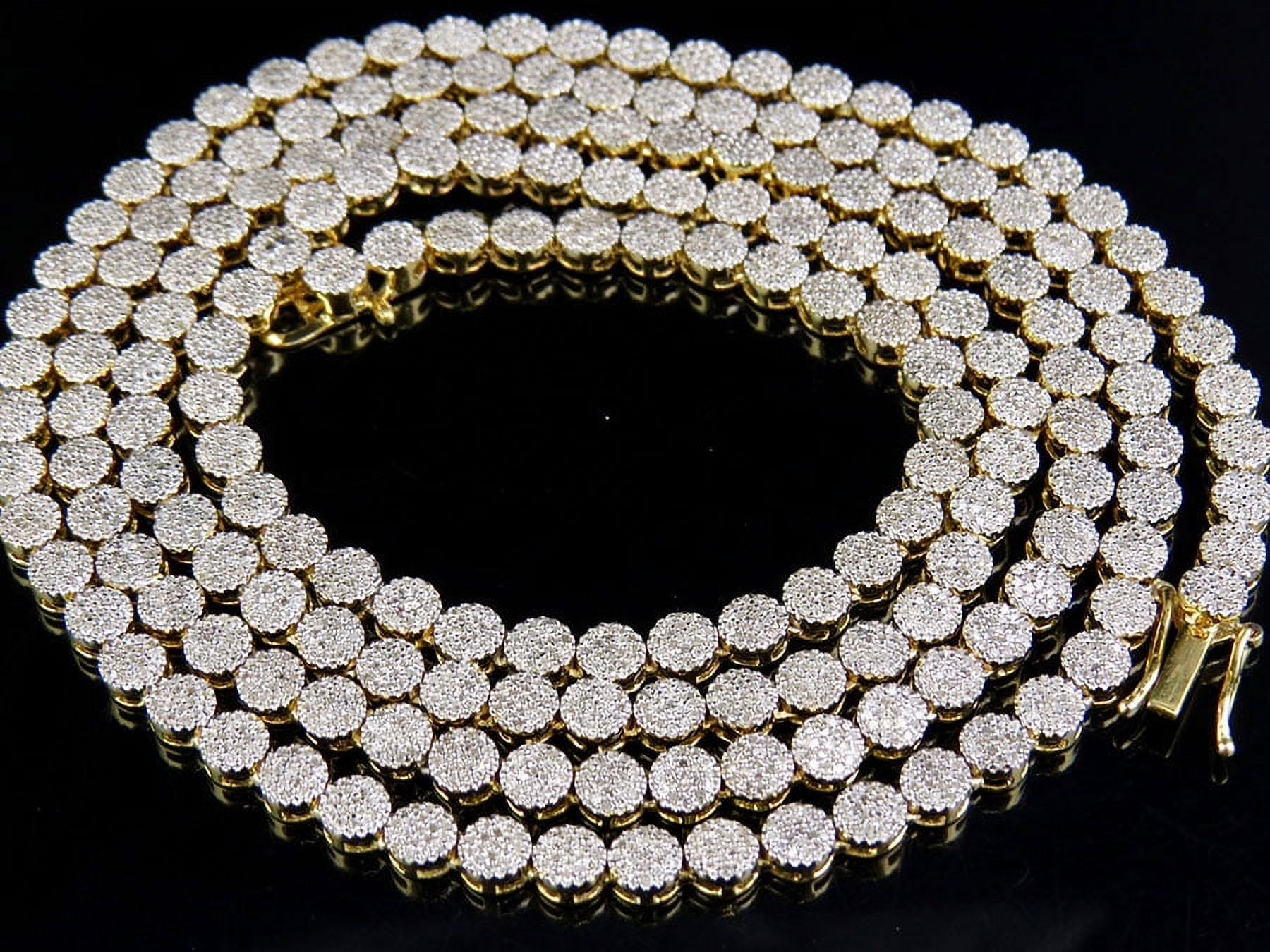 10K Yellow Gold Diamond Cluster 4 MM Pave Chain Necklace 4.2 ct ...