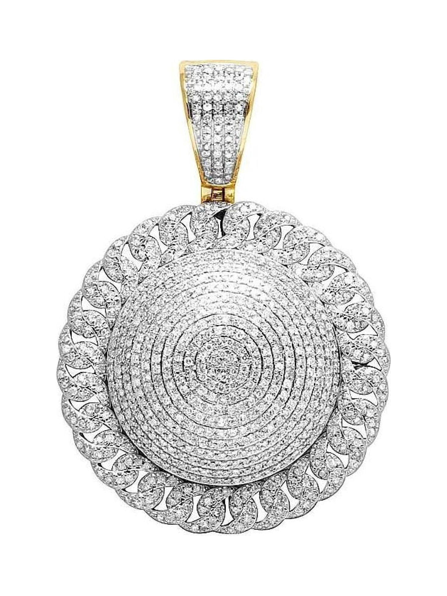 10K Yellow Gold Diamond Cuban Border Dome Medallion Pendant 2.5 Ct 2 ...