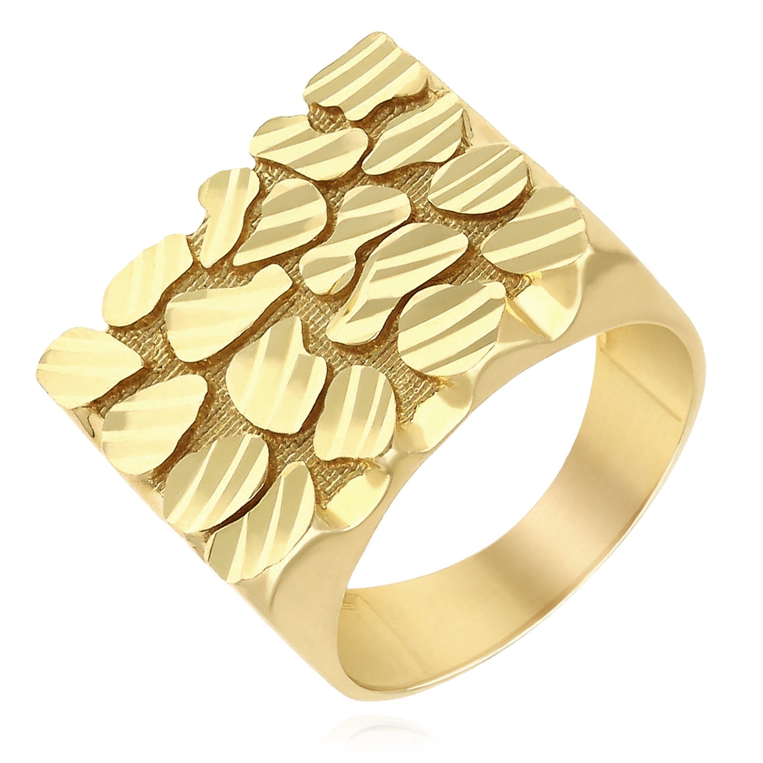 10K Yellow Gold Diamond-Cut Rectangular Men's Nugget Signet Ring ...
