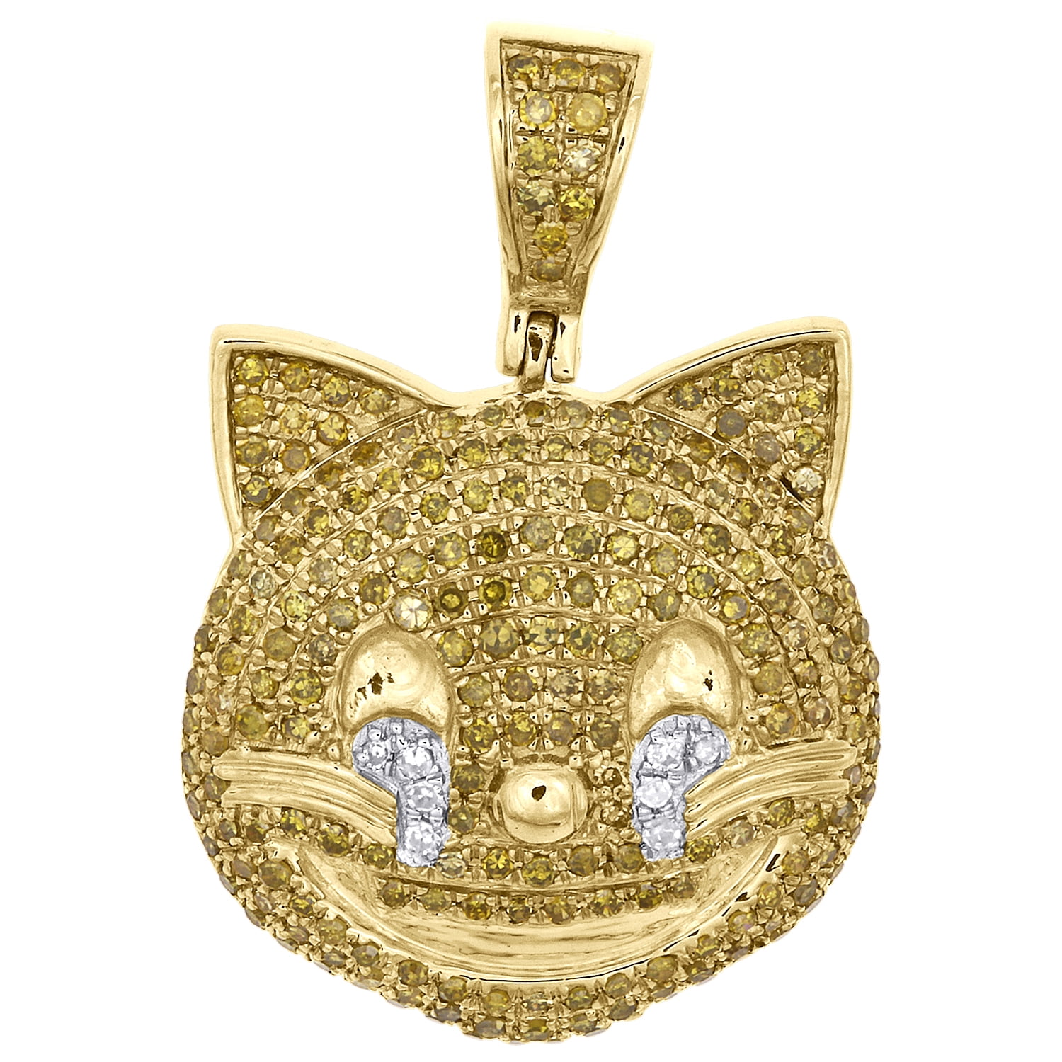 10K Yellow Gold Diamond Happy Tears of Joy Cat Face Emoji Pendant Charm ...