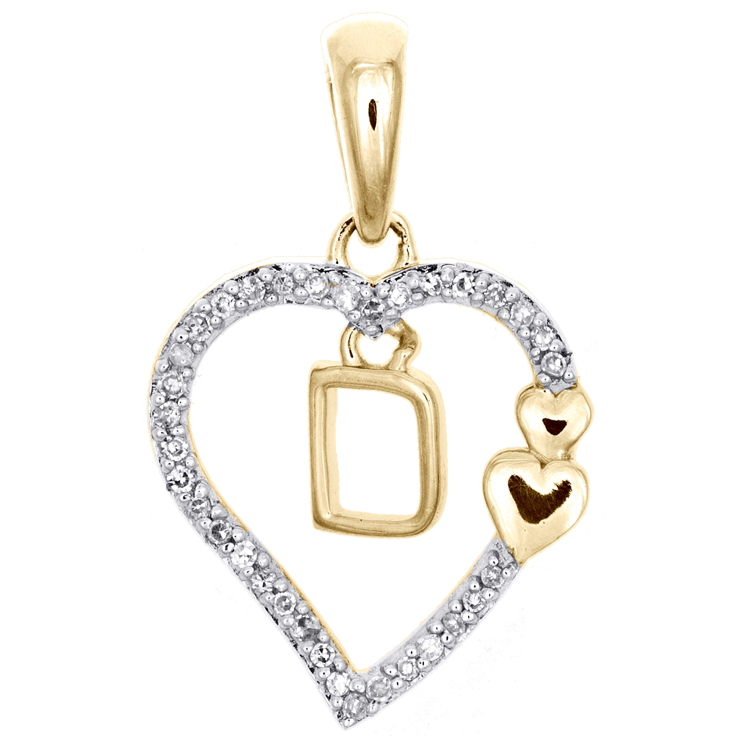 10K Yellow Gold Diamond Heart Pendant Dangling Initial D Cut Out Charm ...