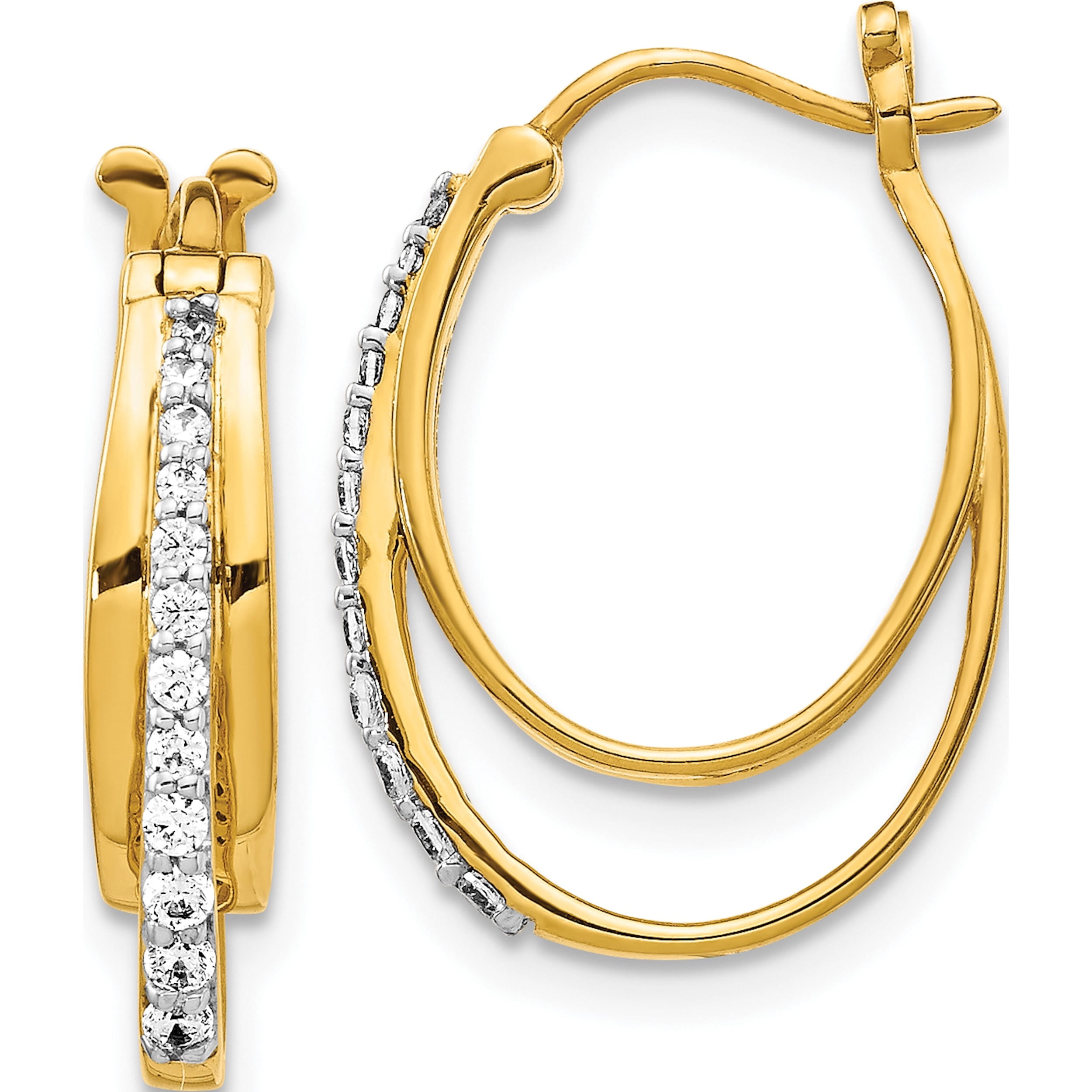 10K Yellow Gold Diamond Hoop Earrings (Width 14) (Length 20) - Jbsp ...