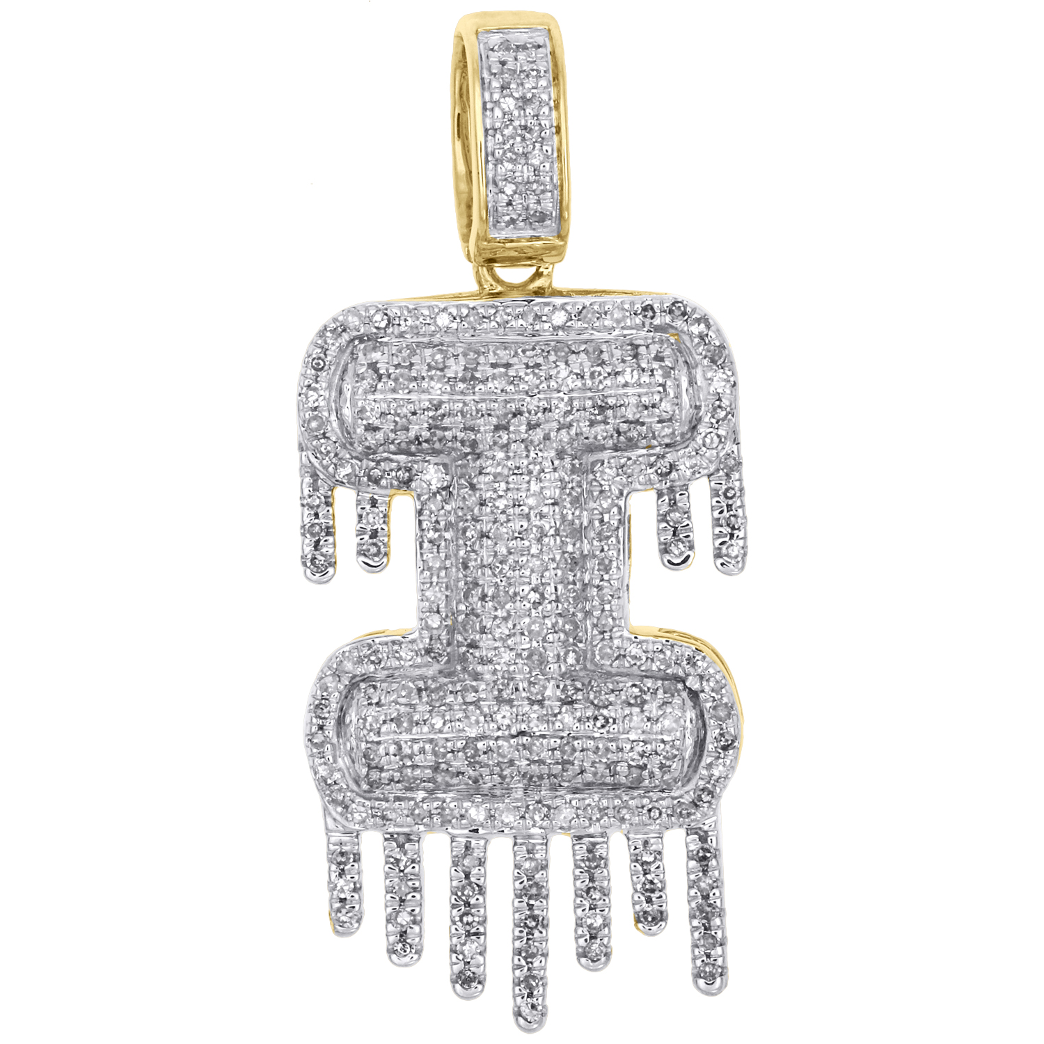 10K Yellow Gold Diamond I Initial Bubble Drip Pendant Pave Dome Charm 0 ...