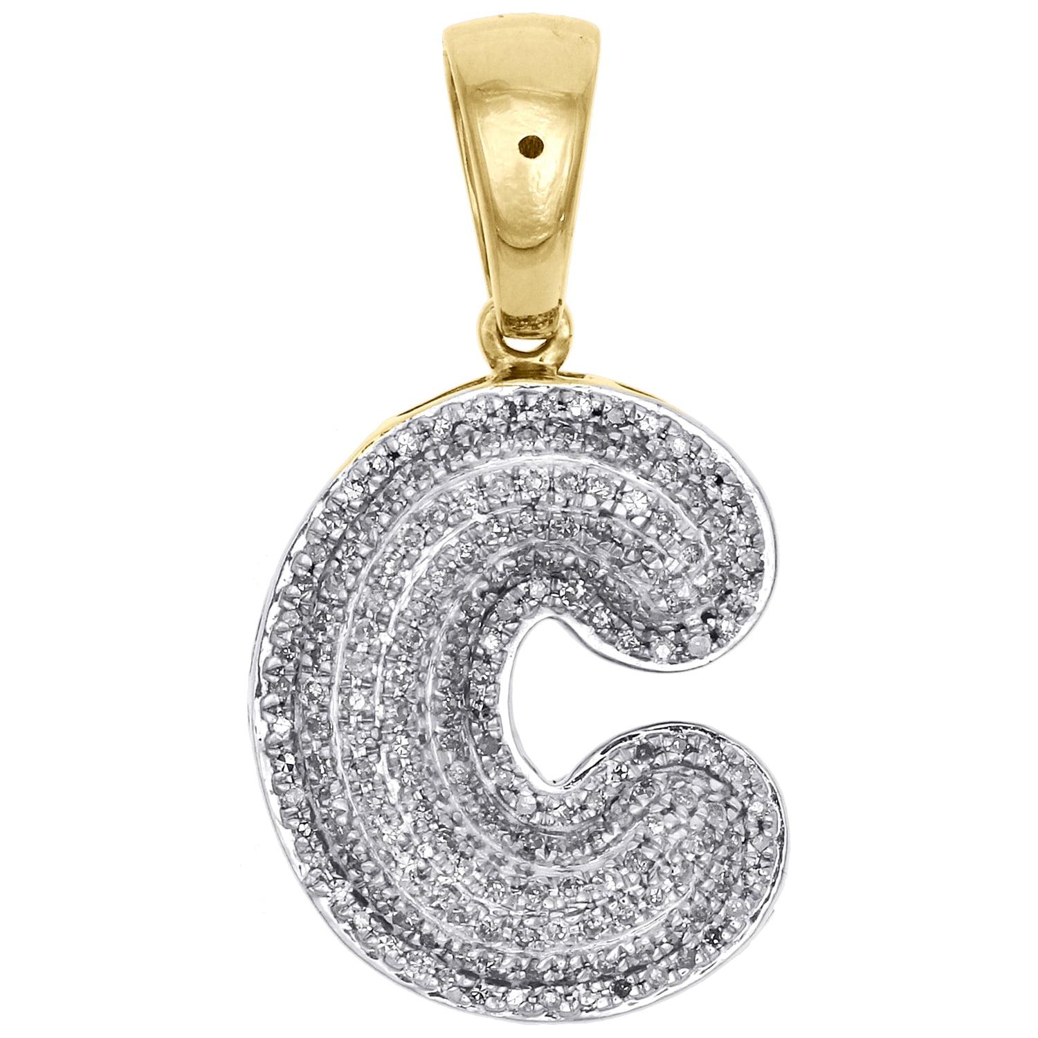 10K Yellow Gold Diamond Initial C Pendant 1.25" Mini Bubble Letter ...