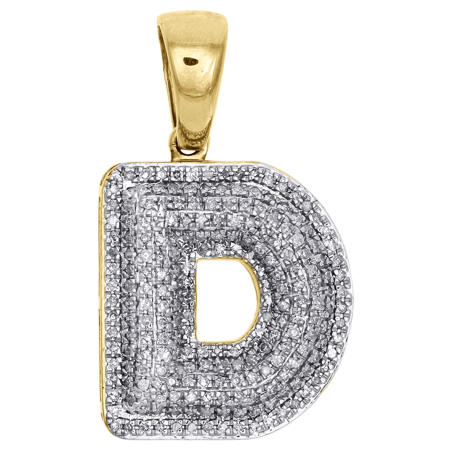 10K Yellow Gold Diamond Initial D Pendant 1.20" Mini Bubble Letter ...