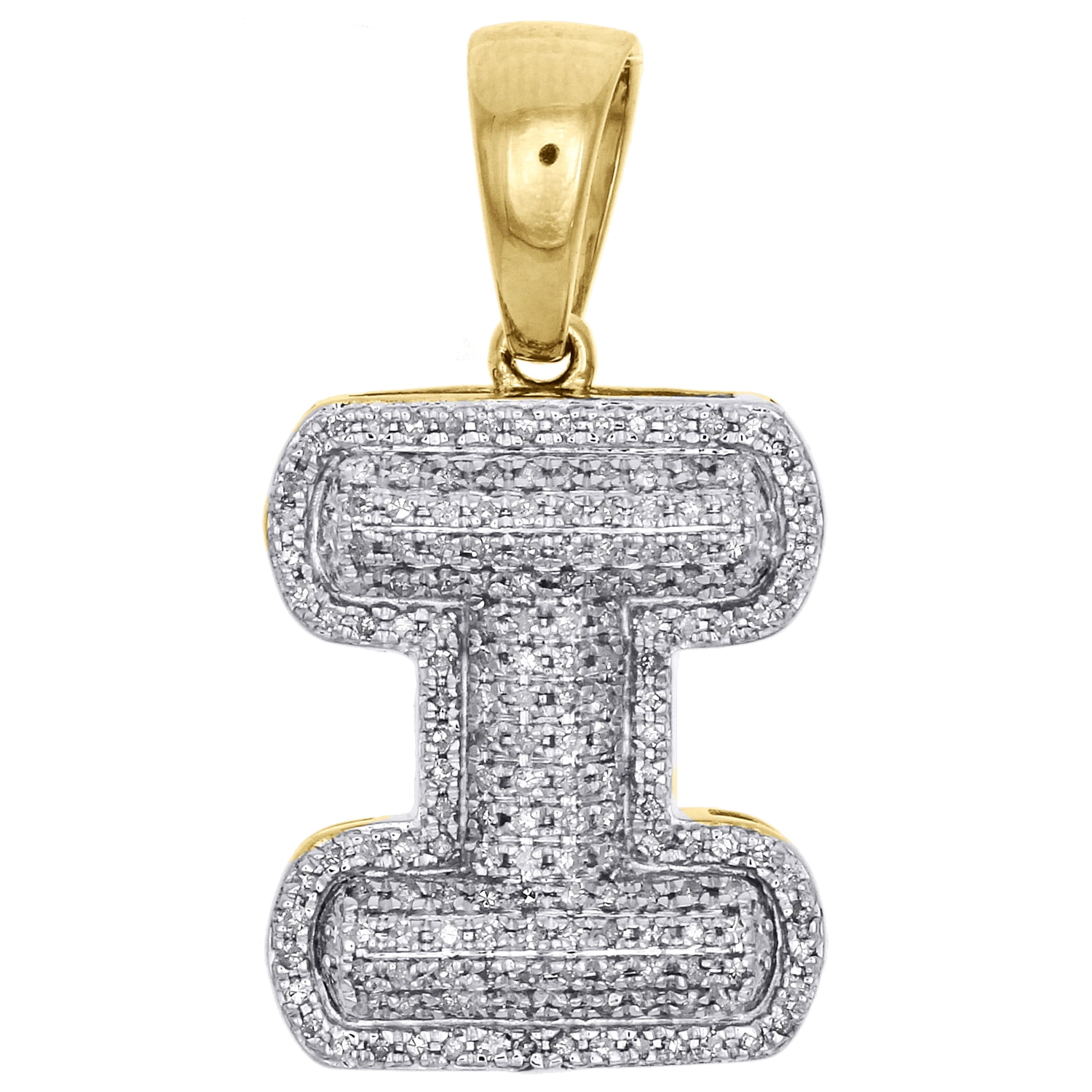 10K Yellow Gold Diamond Initial I Pendant 1.20" Mini Bubble Letter ...