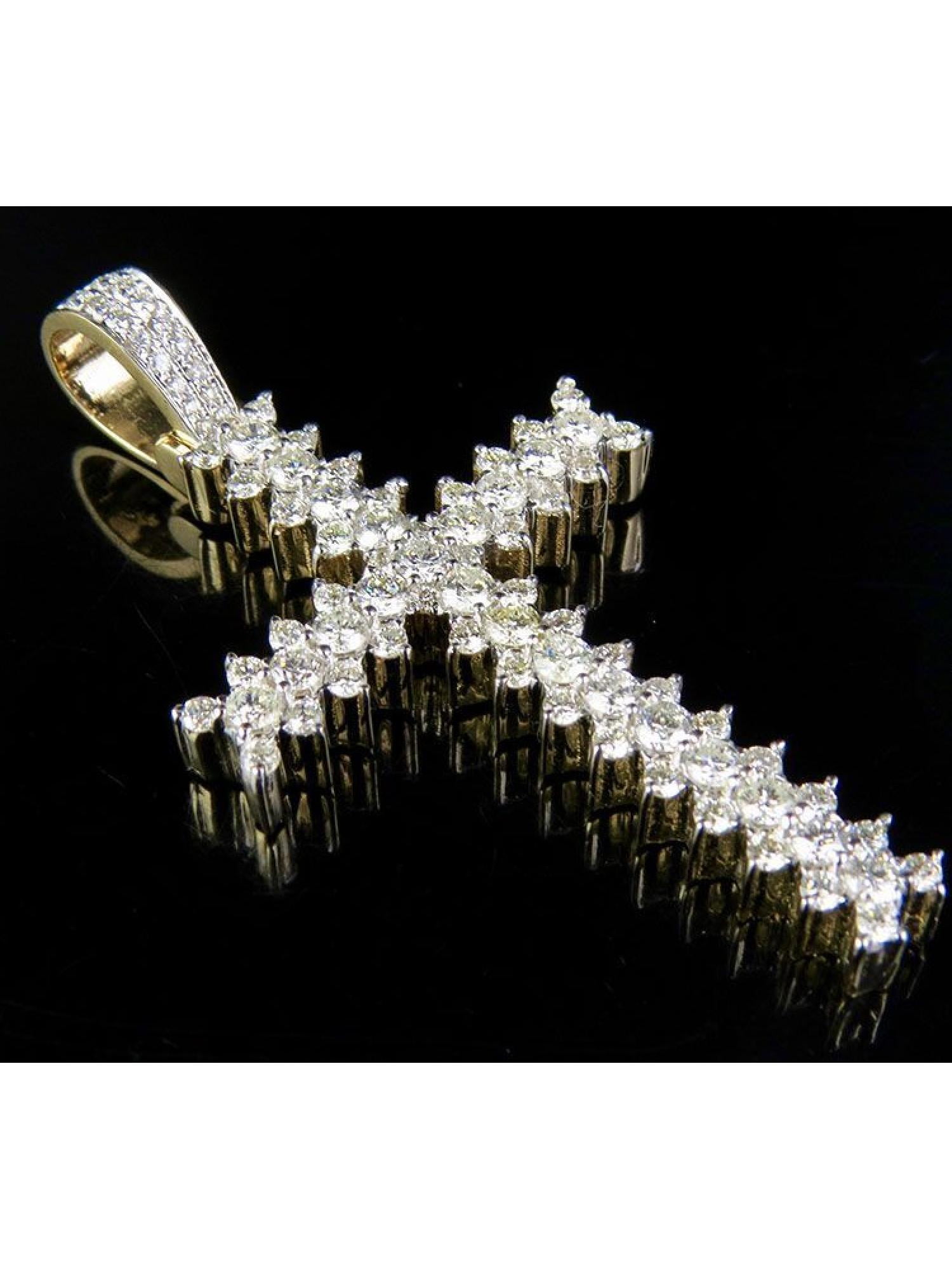 10K Yellow Gold Diamond Jagged Edge Solitaire Cross Pendant 3.5 Ct 2.25 ...
