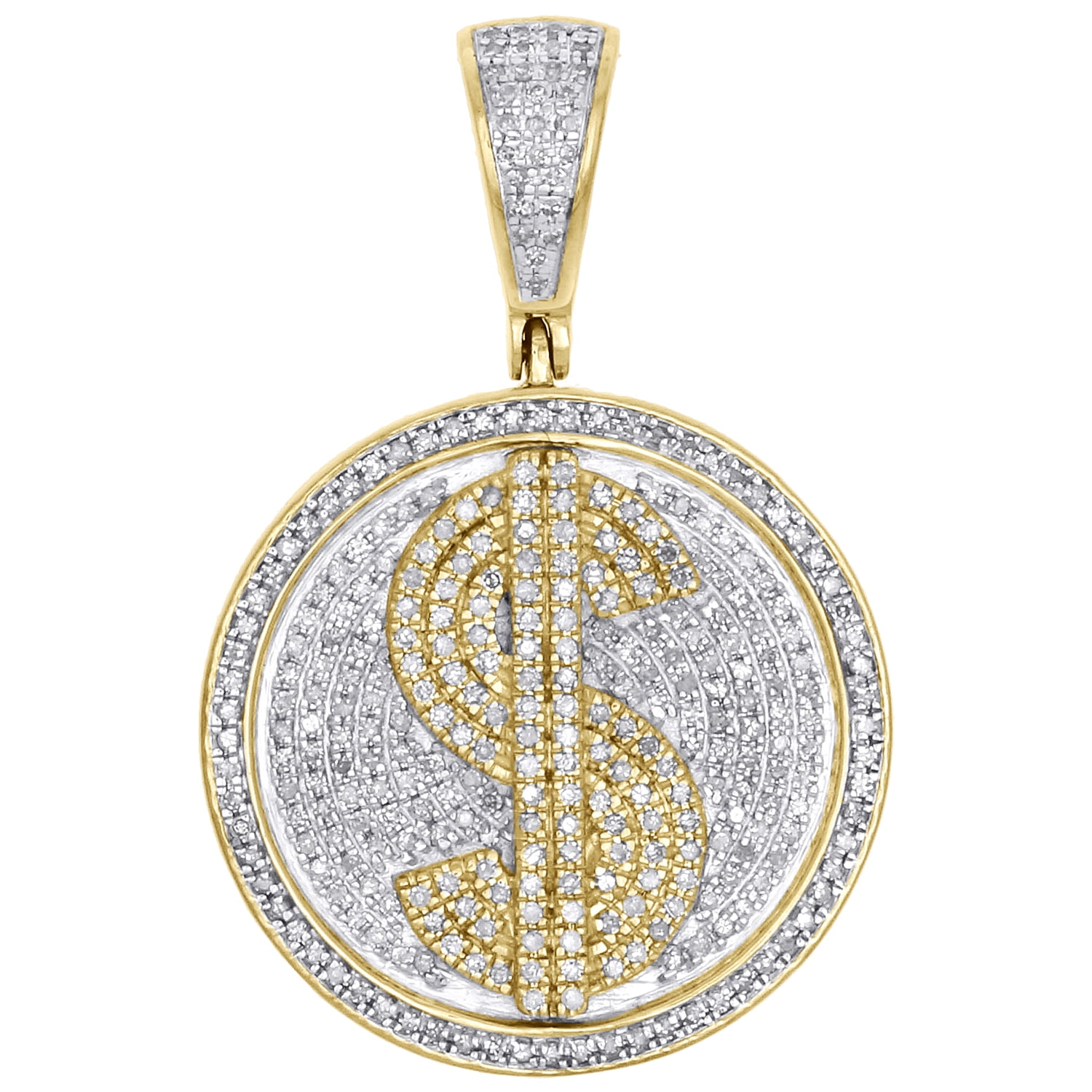 10K Yellow Gold Diamond Medallion 3D Money Dollar Sign Pendant 1.55 ...