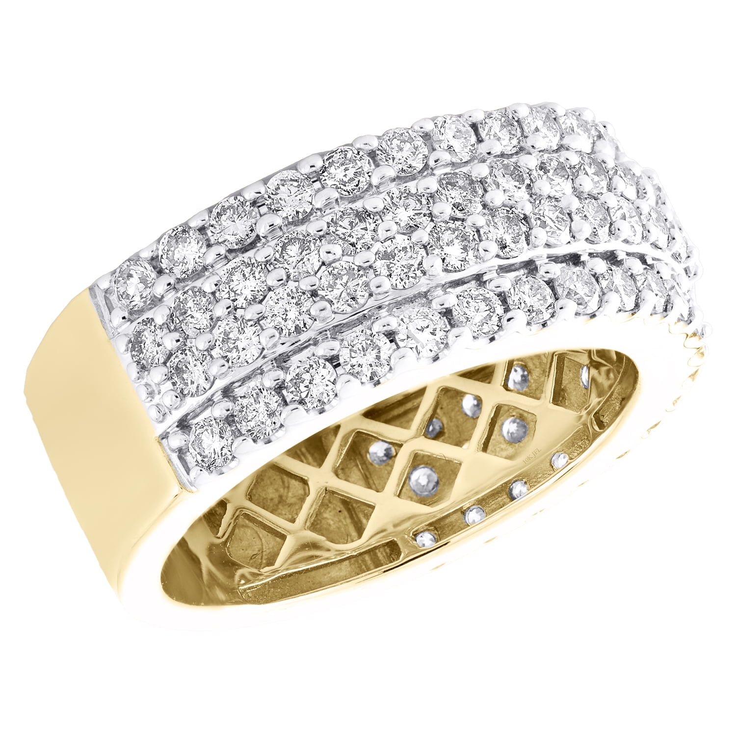 10K Yellow Gold Diamond Men's 4 Row Tiered Wedding Band Anniversary ...