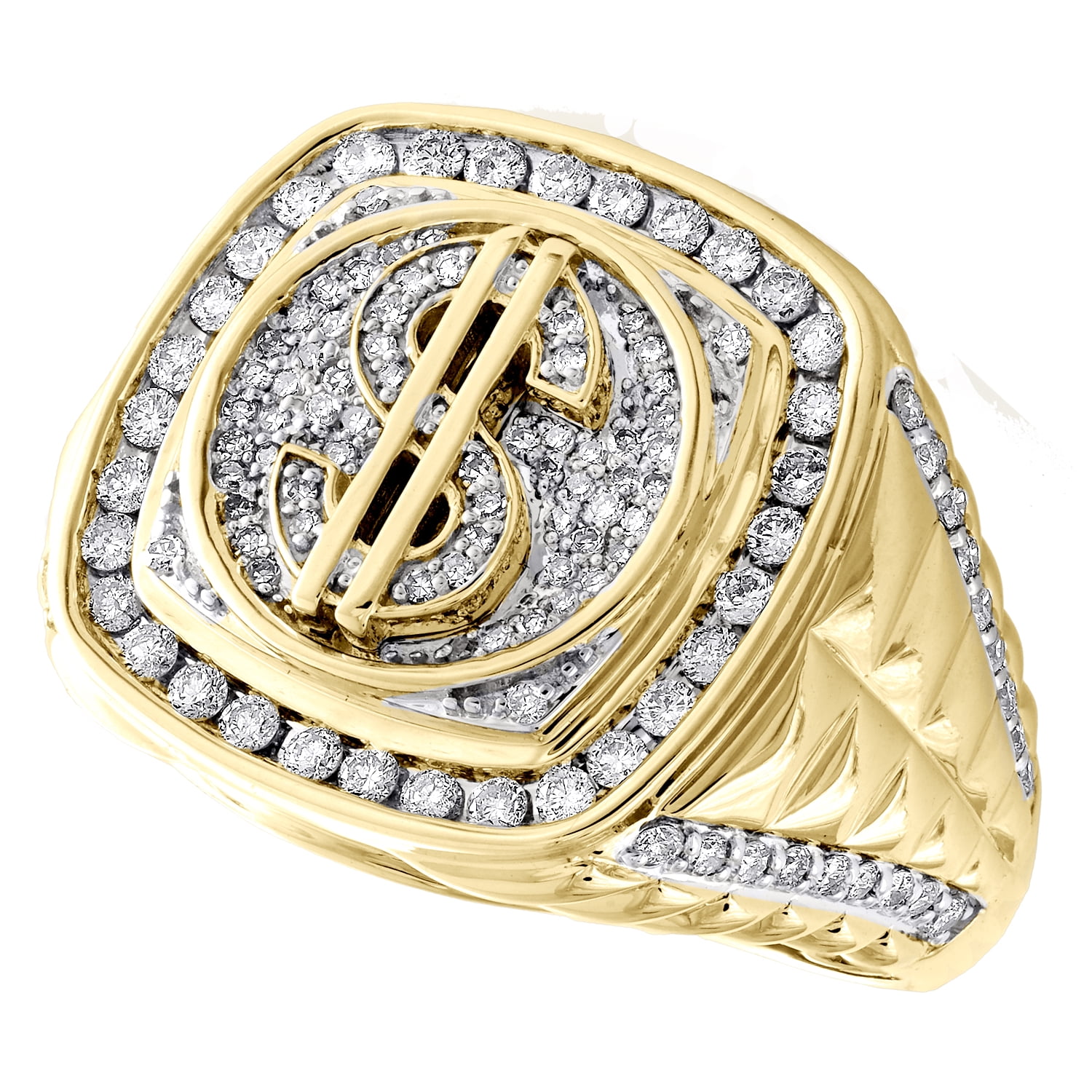 10K Yellow Gold Diamond Money / Dollar Sign Pinky Ring 19mm Statement ...