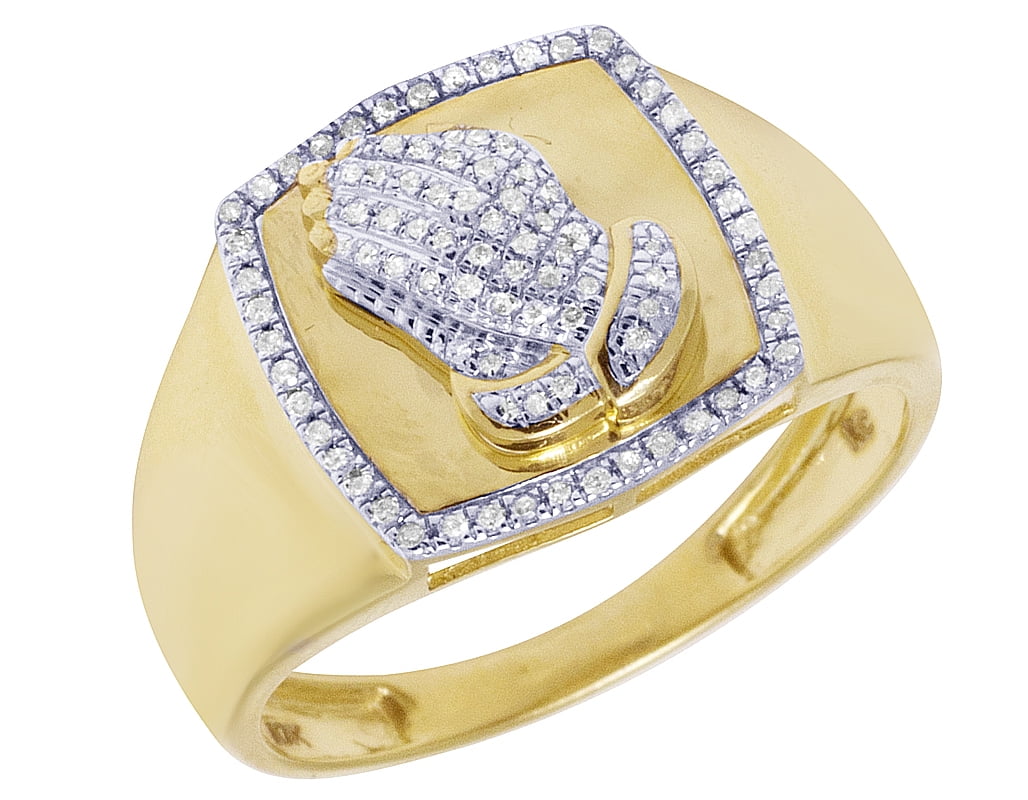 10K Yellow Gold Diamond Praying Hands Ring 14MM .2CT - Walmart.com
