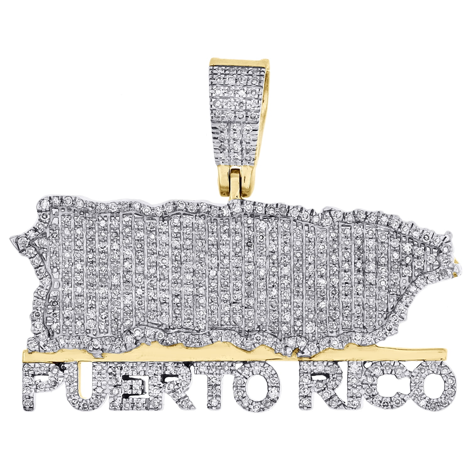 10K Yellow Gold Diamond Puerto Rico Map Pendant Atlas 1.15" Charm 0.95 ...