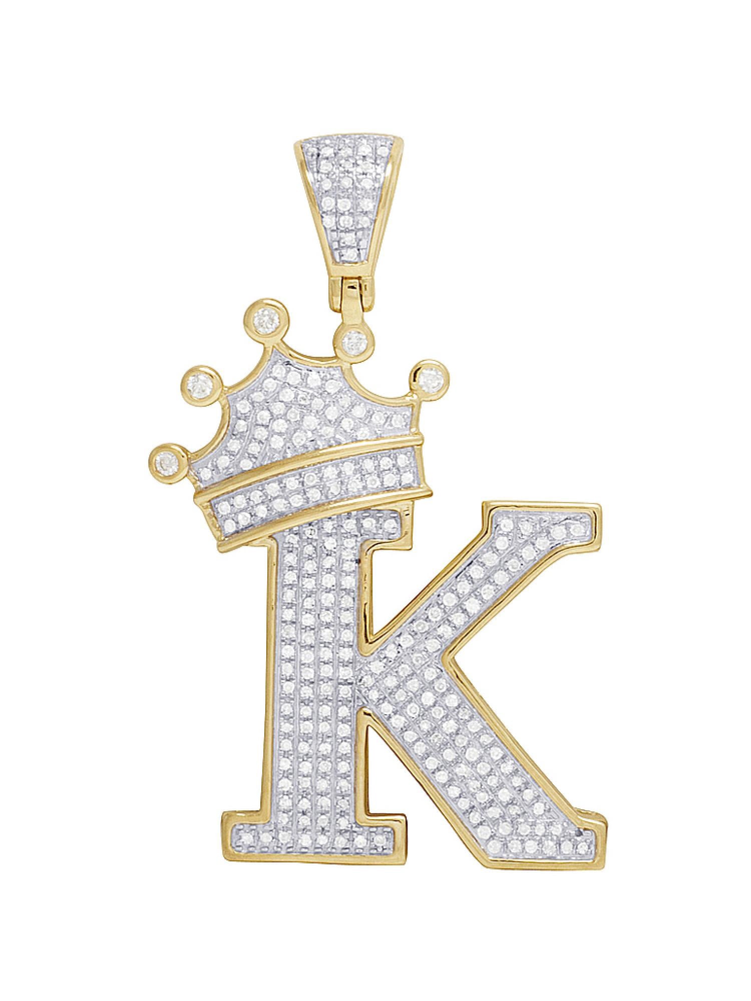 10K Yellow Gold Diamond Tilted Crown Initial "K" Pendant 0.65 Ct 1.6 ...