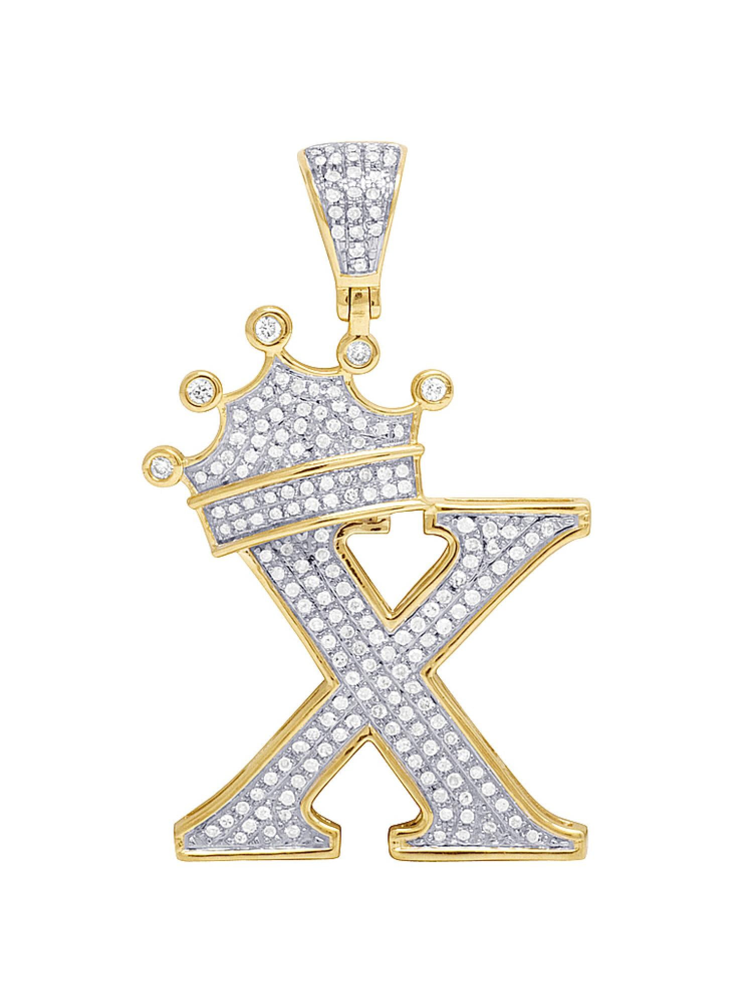 10K Yellow Gold Diamond Tilted Crown Initial "X" Pendant 0.65 Ct 1.6 ...