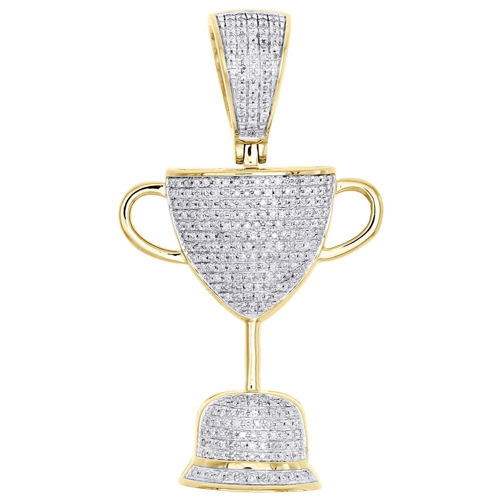 10K Yellow Gold Diamond Trophy Cup Custom Pendant 1.90" Men's Pave ...