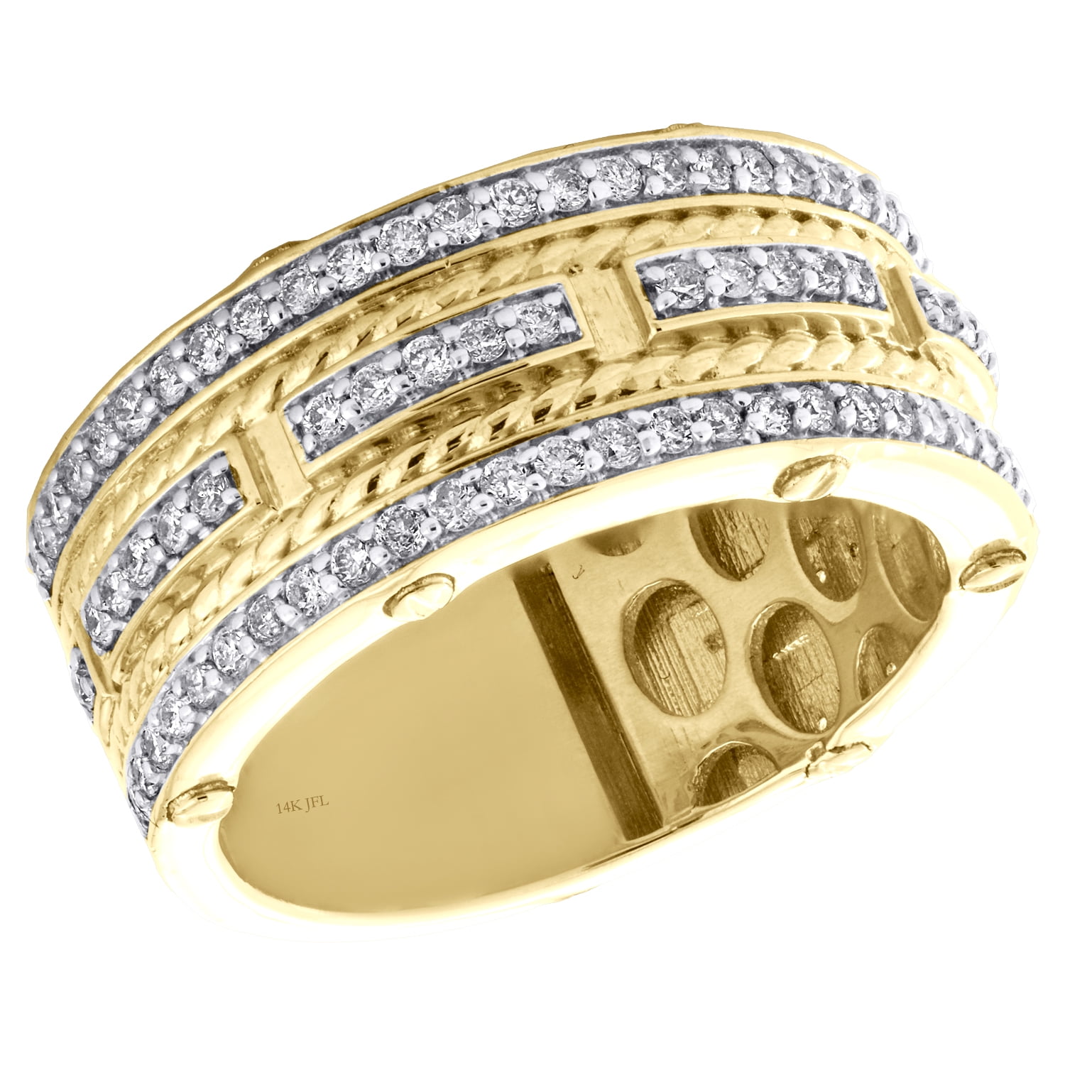 10K Yellow Gold Diamond Wedding Band 11mm Milgrain Rope Mens Pave Ring ...
