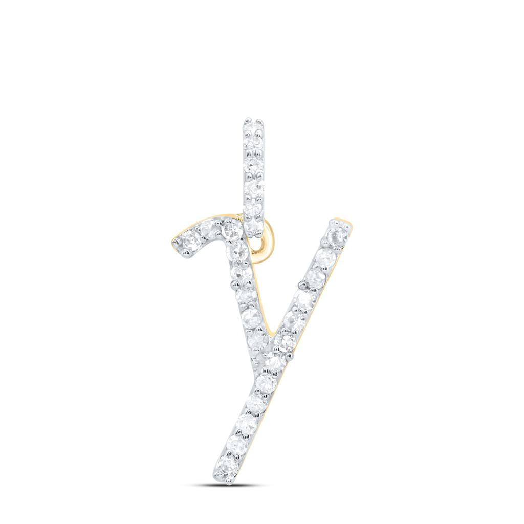 10K Yellow Gold Diamond Women Fancy Script Font Initial Y Letter ...