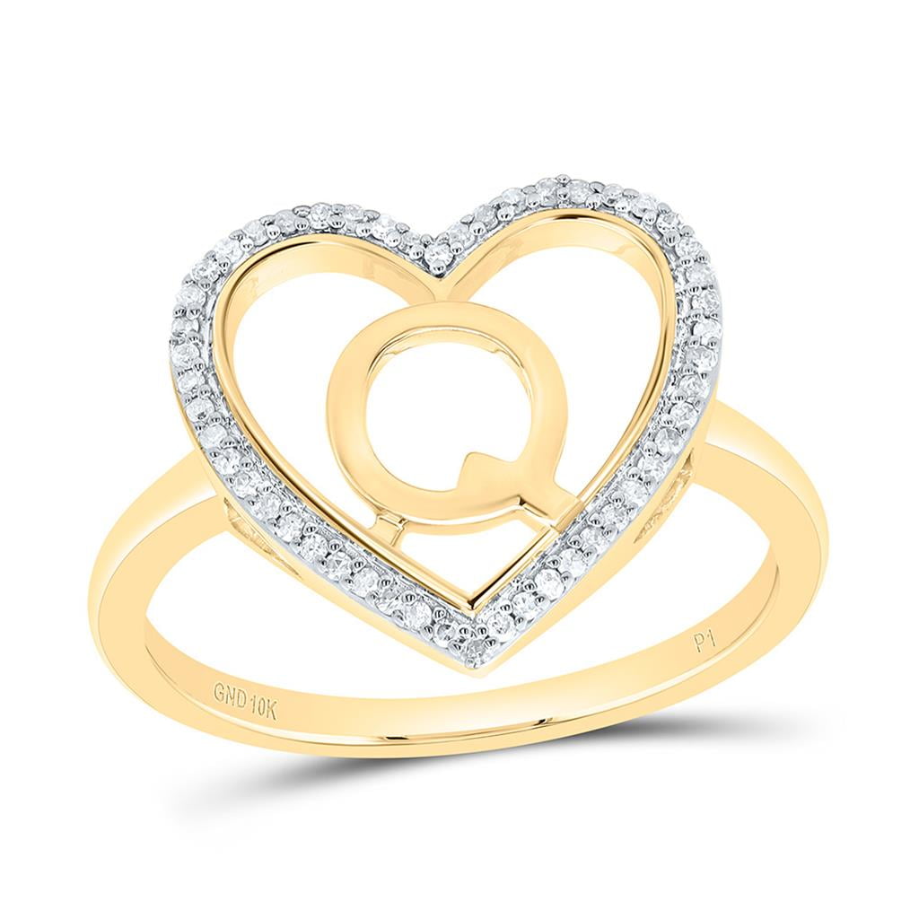 10K Yellow Gold Diamond Women's Block Letter Q Initial Heart Frame Ring 1/10 CT - Walmart.com