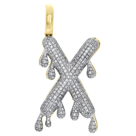 10K Yellow Gold Diamond X Initial Bubble Drip Pendant Pave Dome Charm 0 ...