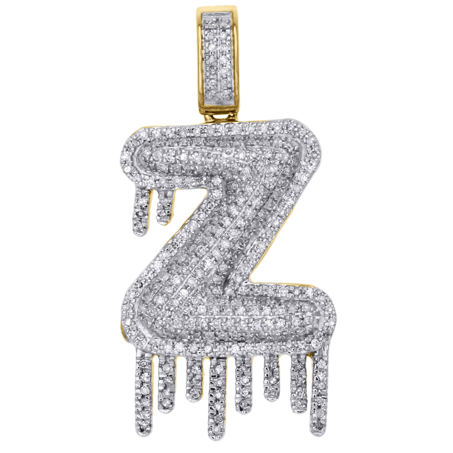 10K Yellow Gold Diamond Z Initial Bubble Drip Pendant Pave Dome Charm 0 ...