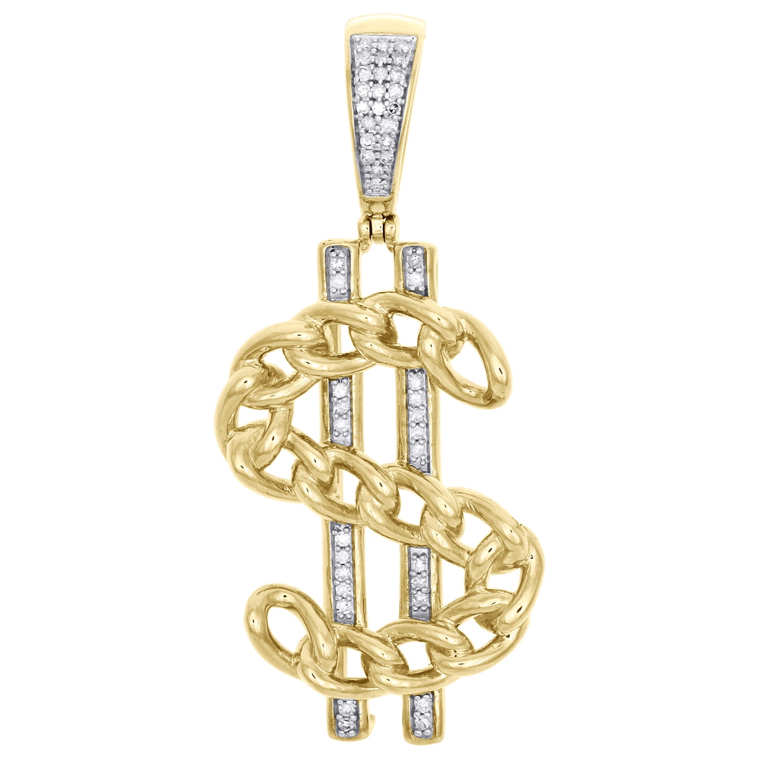 10K Yellow Gold Dollar Money Sign Pave Diamond Pendant Cuban Link Charm ...