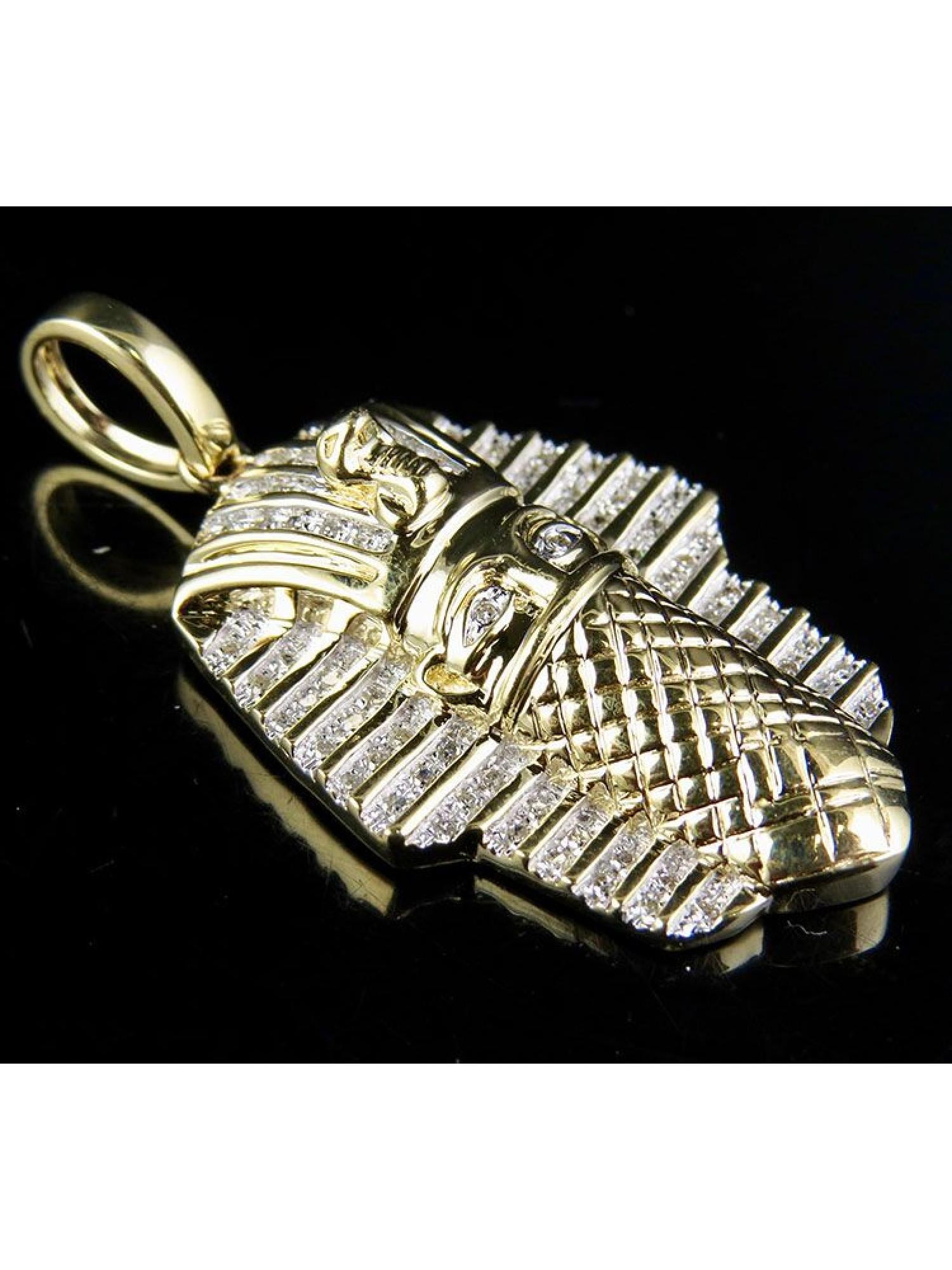 10K Yellow Gold Egyptian Pharaoh Goon Mask Diamond Pendant 0.84Ct 1.75 ...