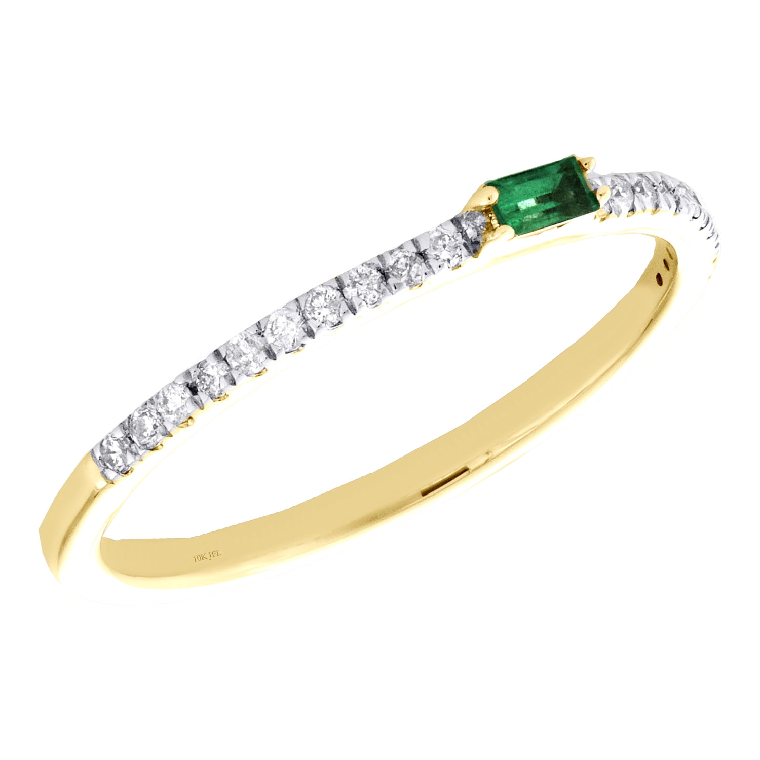 10K Yellow Gold Emerald & Diamond Stackable Ring 1 Row Anniversary Band ...