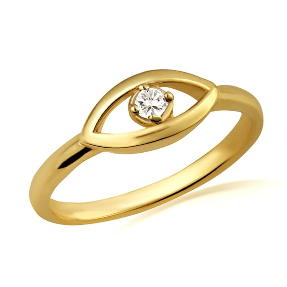 10K Yellow Gold Evil Eye Birthstone Protection Ring Clear CZ (SIZE 4.25 ...