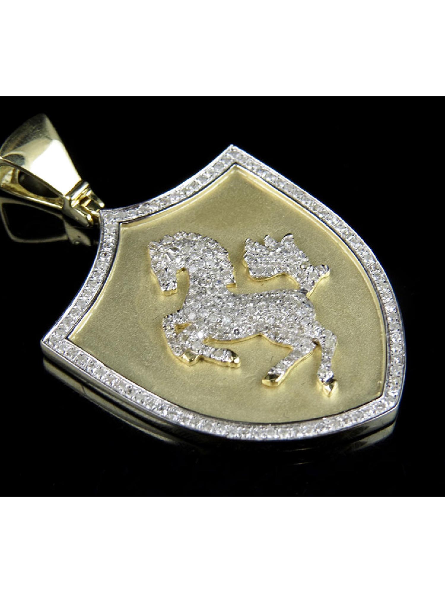 10K Yellow Gold Ferrari Logo Horse Shield Diamond Pendant 1.5Ct 2.0 ...