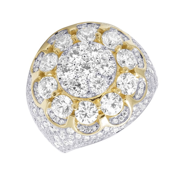 10K Yellow Gold Flower Cluster XL 3D Real Diamond Pinky Ring 10.15CT ...