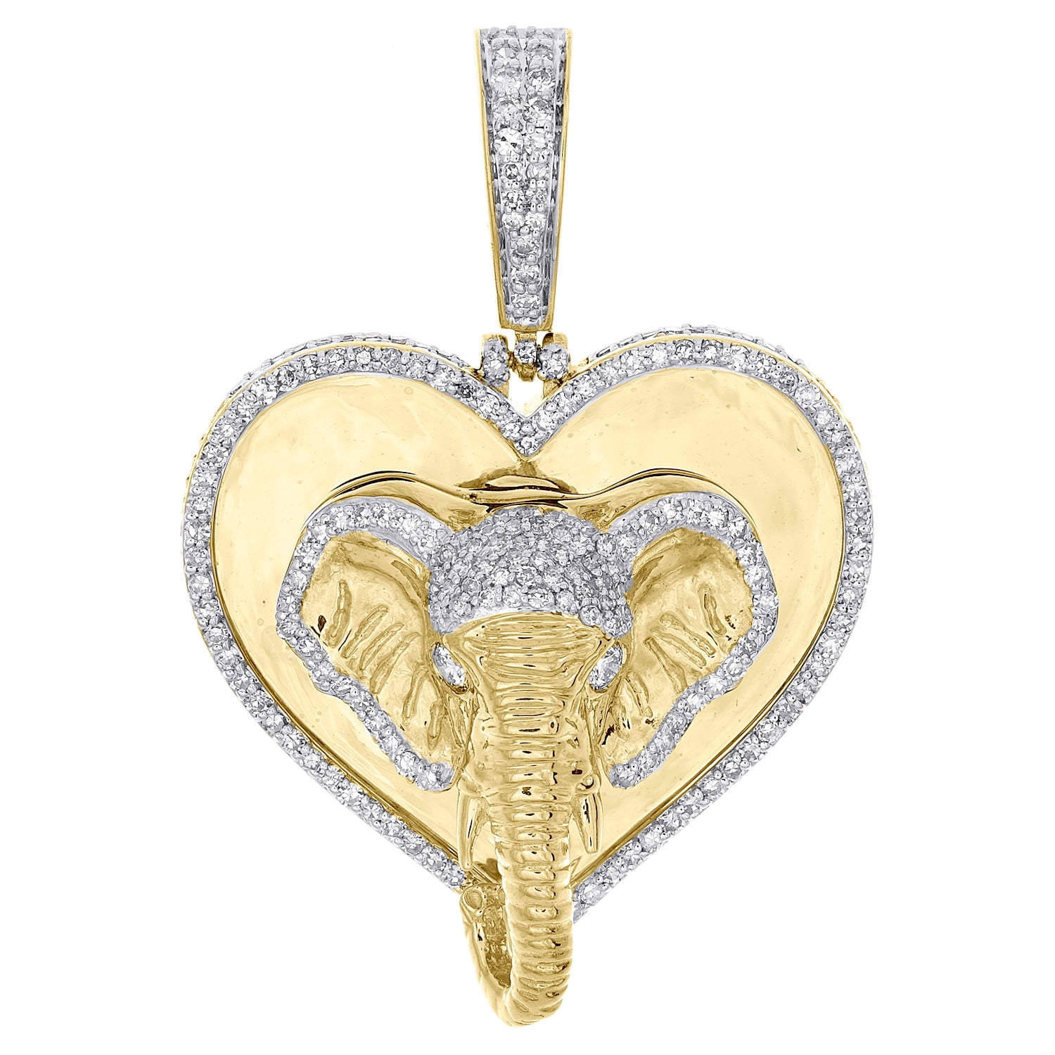 10K Yellow Gold Genuine Diamond 3D Elephant in Heart Frame Pendant 1.25 CT - Walmart.com