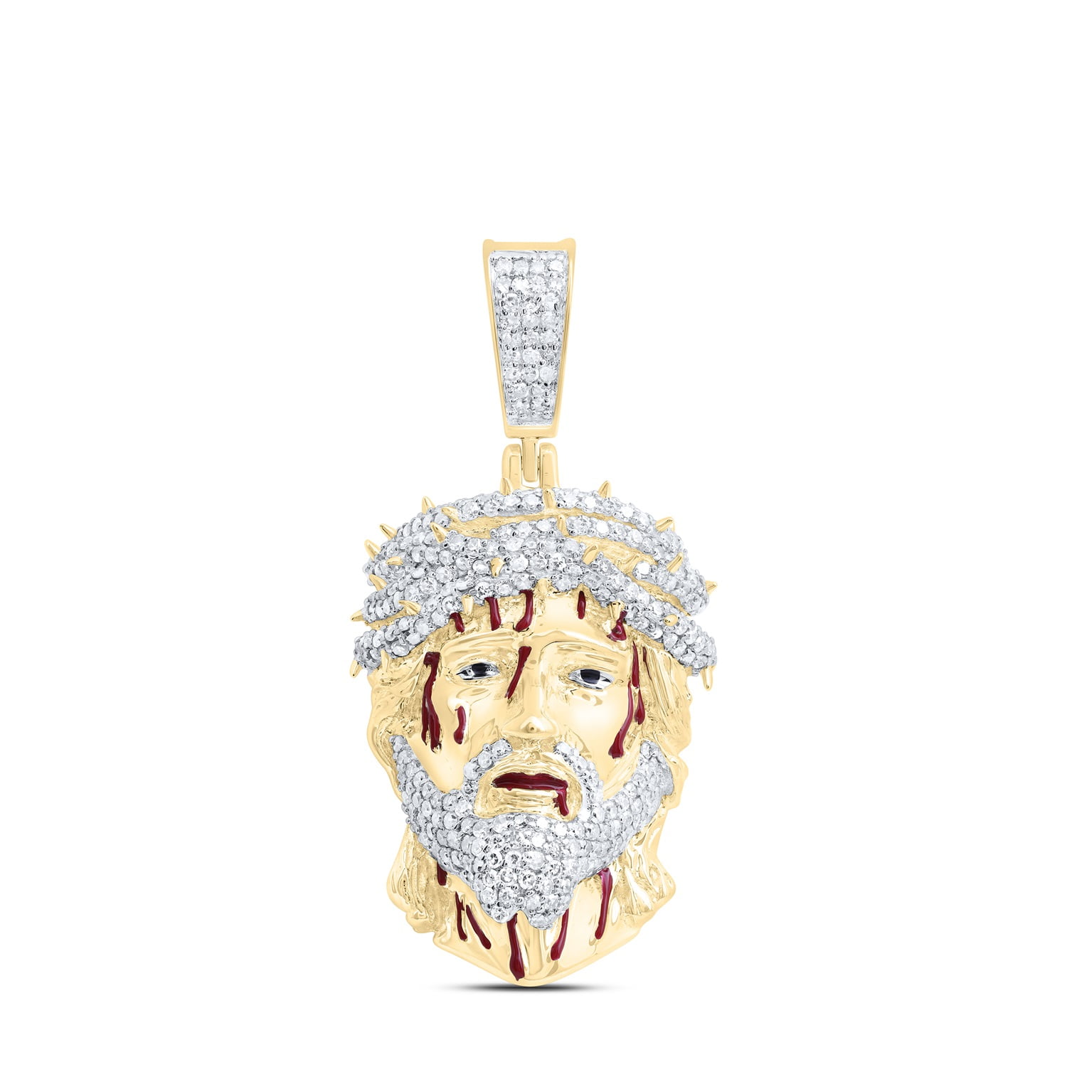 10K Yellow Gold Genuine Diamond Men's Enamel Bleeding Jesus Face ...