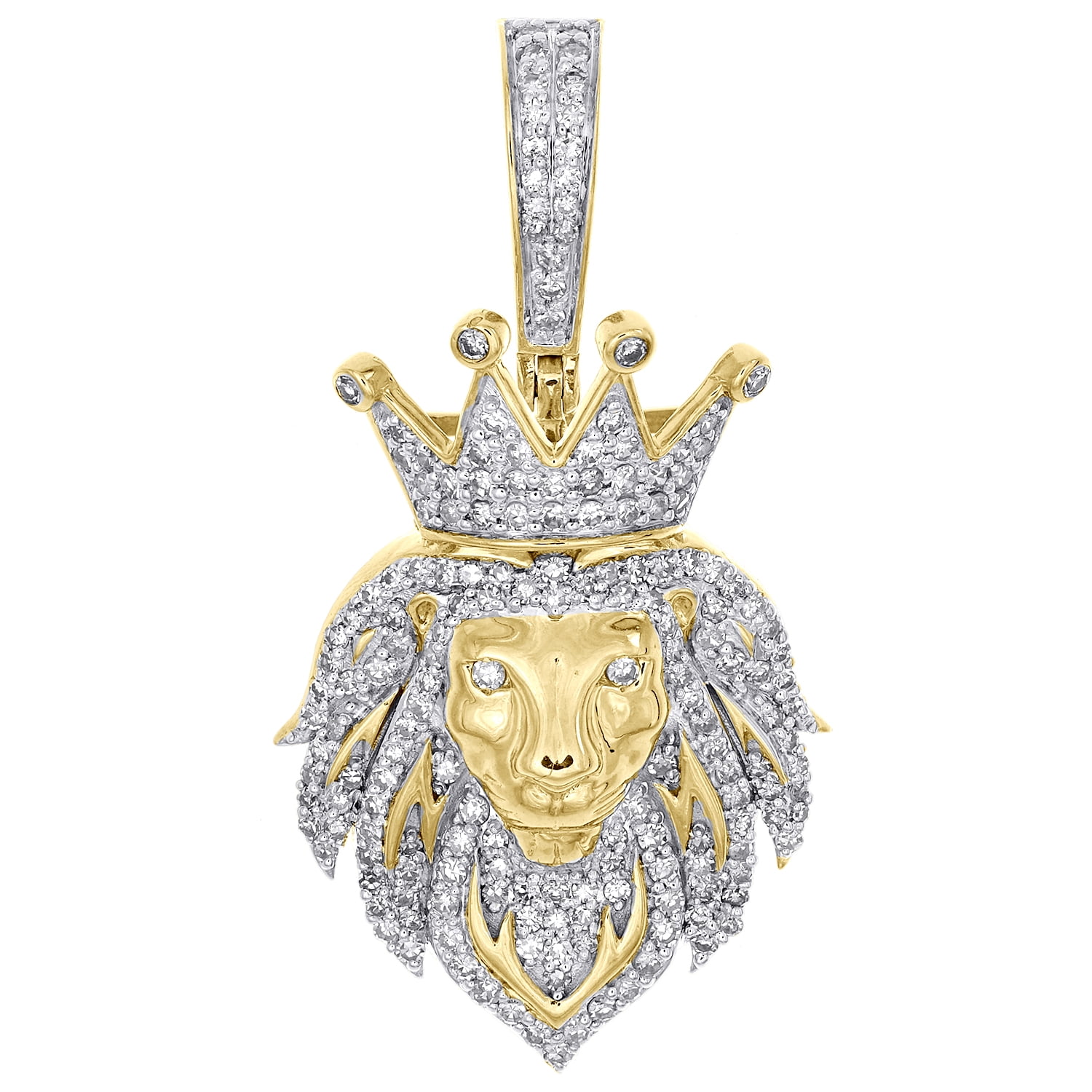 10K Yellow Gold Genuine Diamond Men's Iced Out Lion Pendant Leo Charm 3 ...