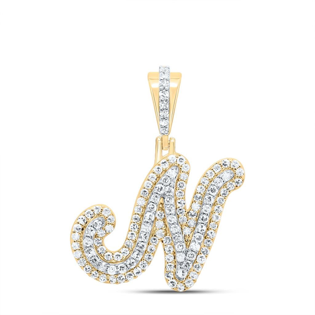 10K Yellow Gold Genuine Diamond Women's Cursive Font Initial N Pendant ...