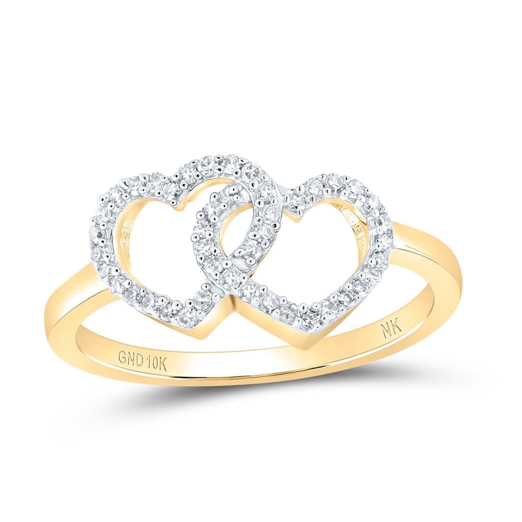 10K Yellow Gold Genuine Diamond Women's Interlock Double Heart Band ...