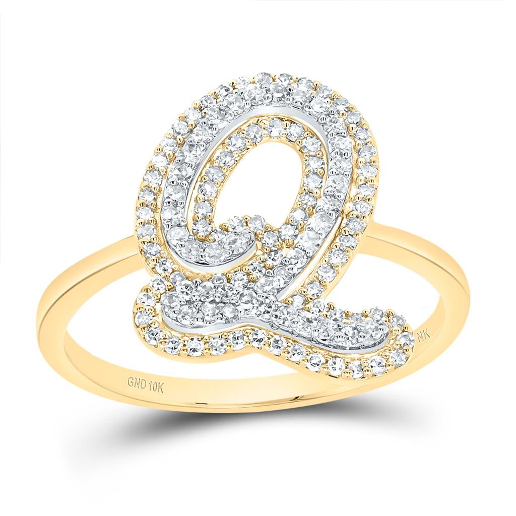 10K Yellow Gold Genuine Diamond Women's Script Letter Q Initial Ring 3/ ...