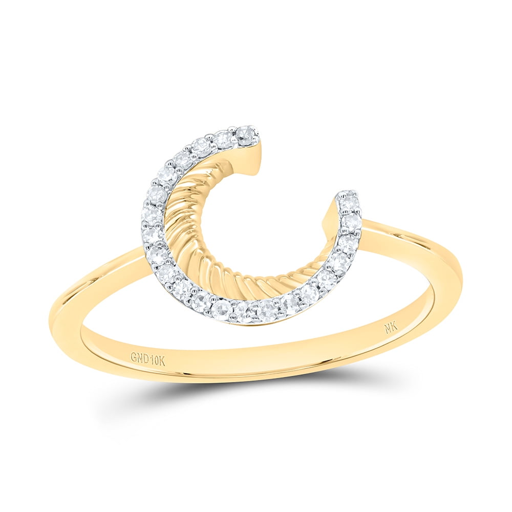 10K Yellow Gold Genuine Diamond Women's Textured Crescent Moon Band ...