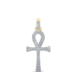 10K Yellow Gold Genuine Round Diamond Unisex Iced Out Ankh Cross ...