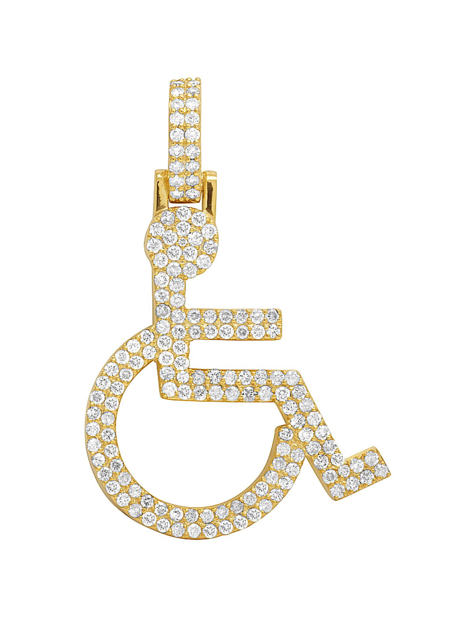 10K Yellow Gold Handicap Emoji Sign Wheelchair Symbol Diamond Pendant ...