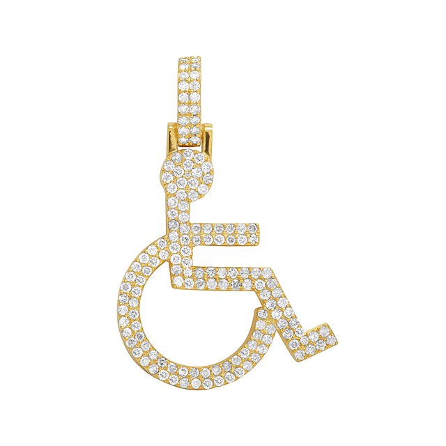10K Yellow Gold Handicap Emoji Sign Wheelchair Symbol Diamond Pendant ...