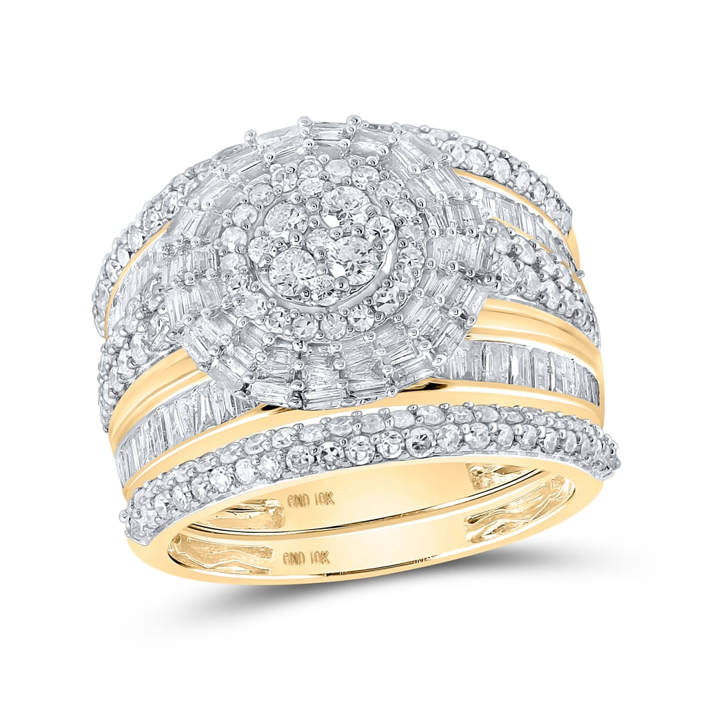 10K Yellow Gold His Hers Baguette Diamond Cluster Matching Wedding Set ...