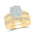 10k Yellow Gold His Hers Round Diamond Cluster Matching Wedding Set 34