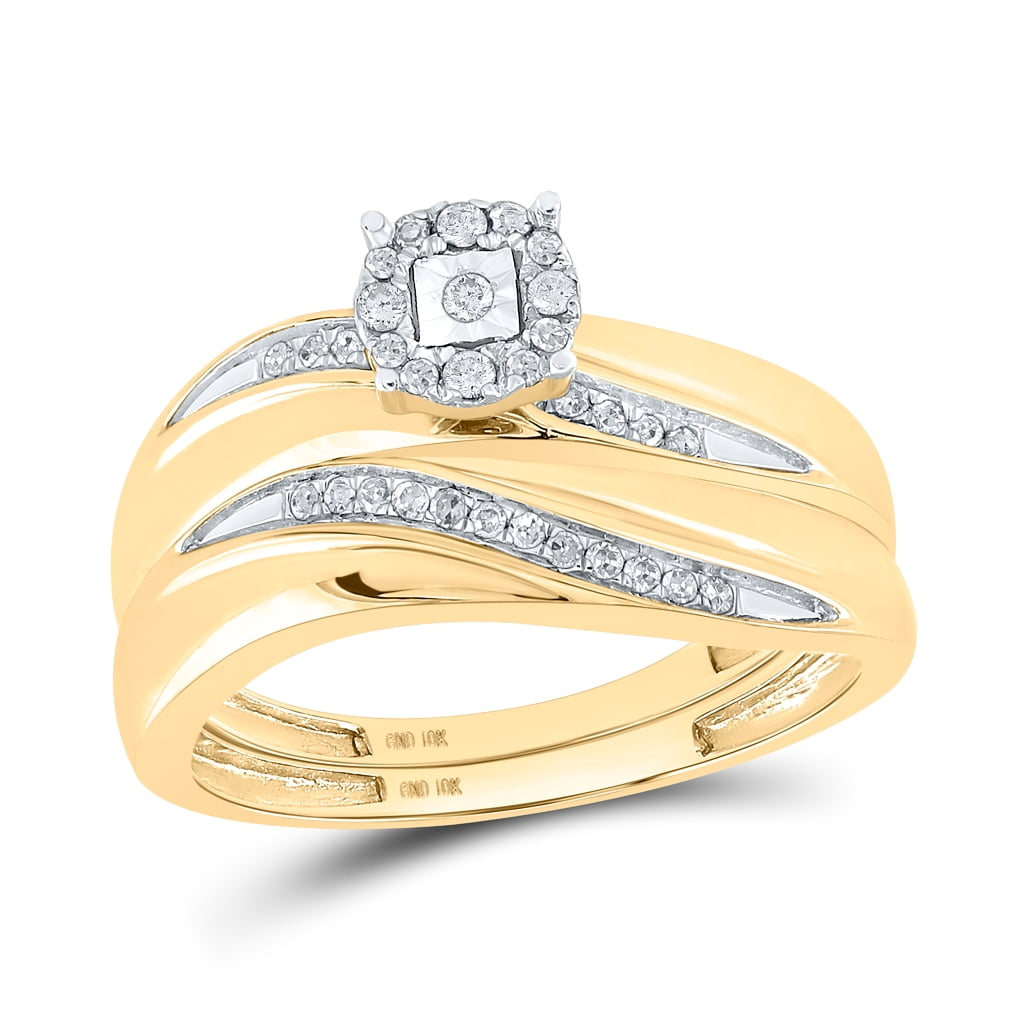 10K Yellow Gold His Hers Round Diamond Solitaire Matching Wedding Set 1 ...