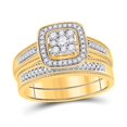 10K Yellow Gold His Hers Round Diamond Square Matching Wedding Set 5 ...