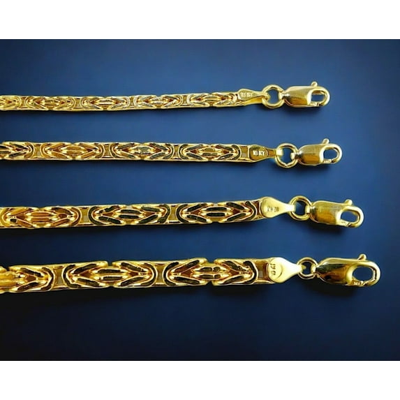 10K Yellow Gold Hollow Byzantine Square Chain Bracelet Necklace Men ...