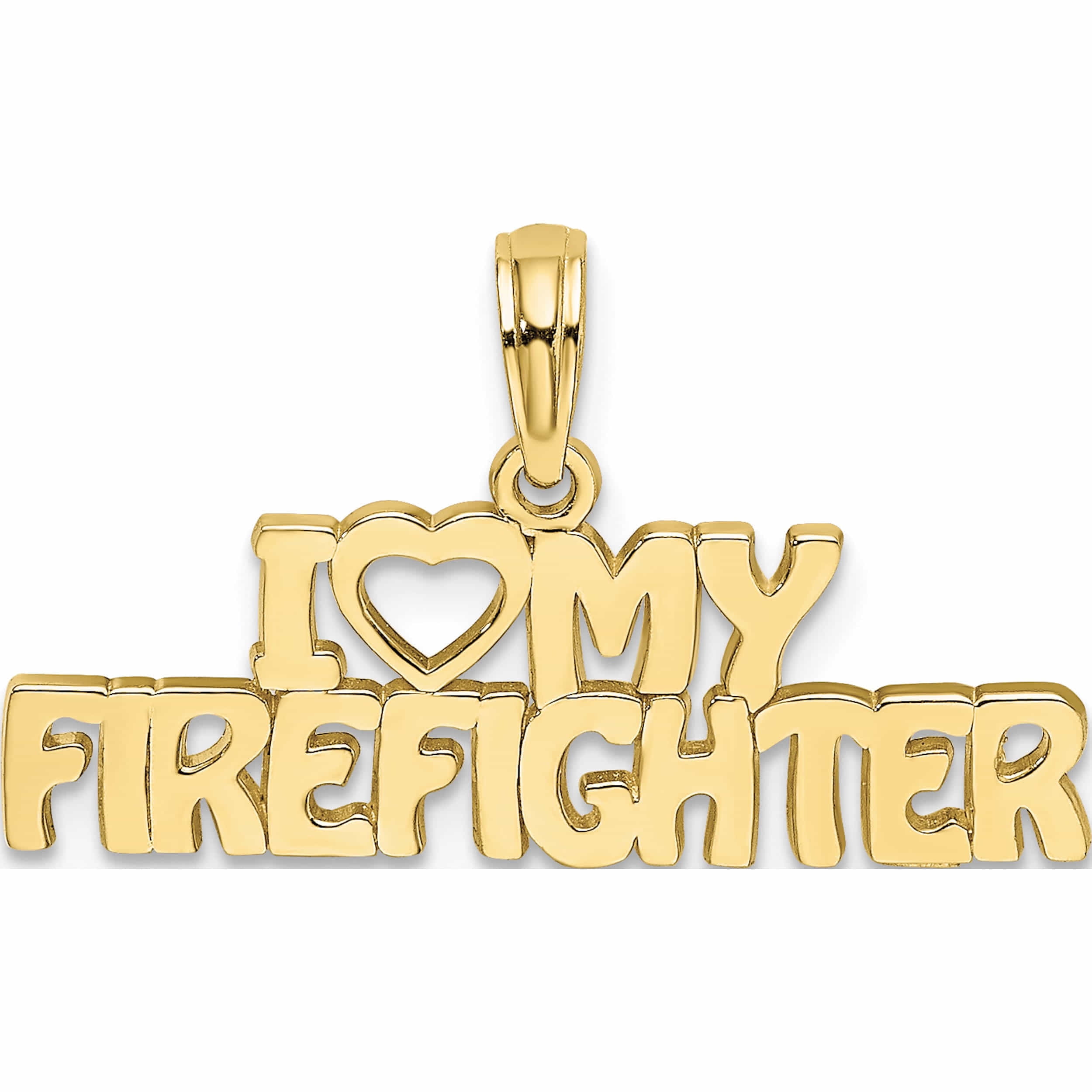 10K Yellow Gold I Love My Firefighter Charm (8.8 X 26.4) Made In United ...