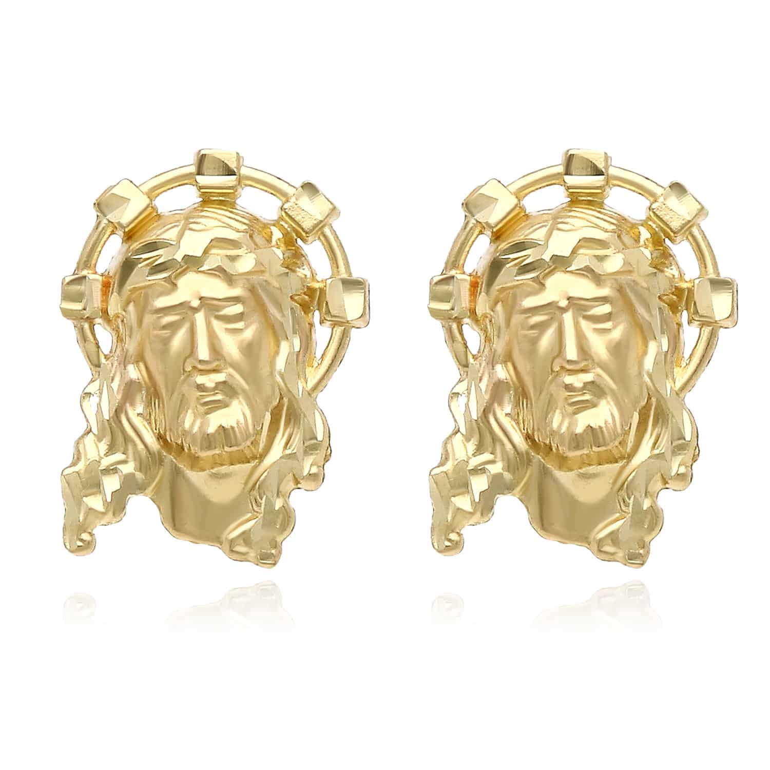 10K Yellow Gold Jesus Face Stud Earrings 17mm - Walmart.com